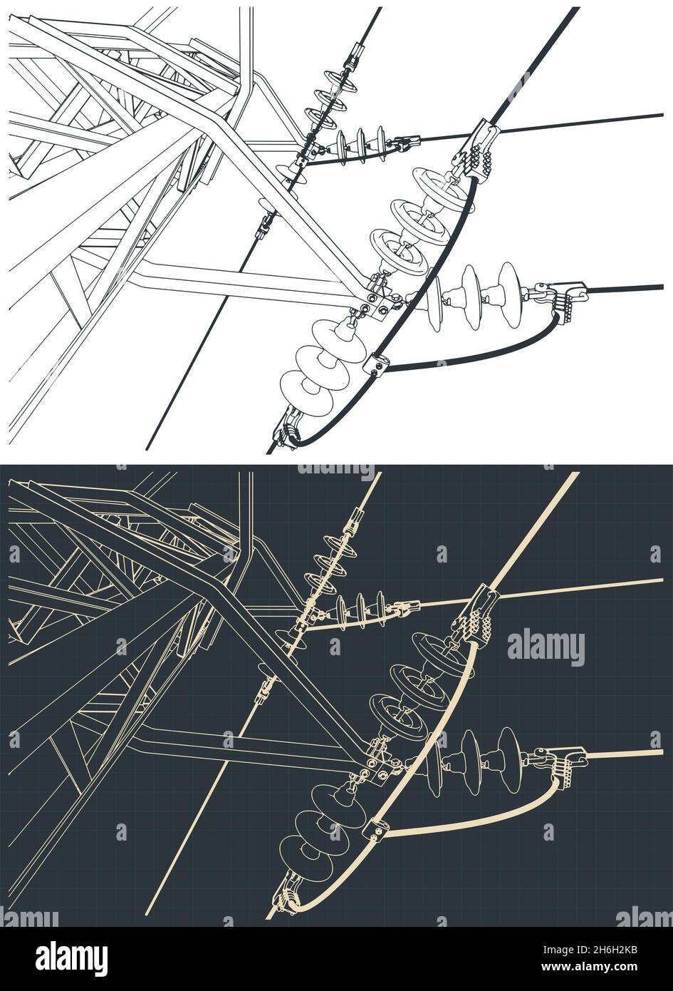 Stylized vector illustrations of a high voltage line close up Stock ...