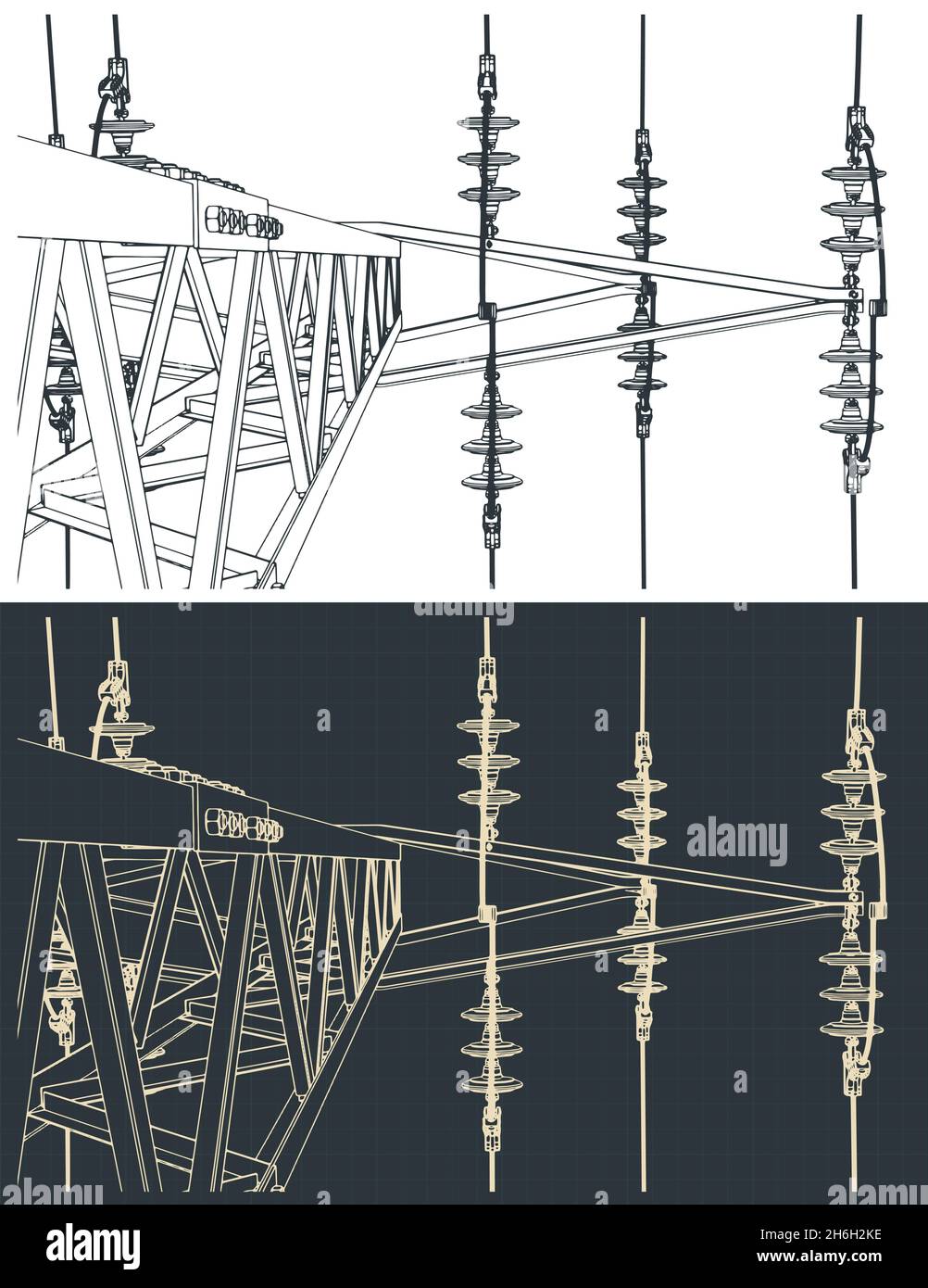 Stylized vector illustrations of a high voltage line close up Stock ...