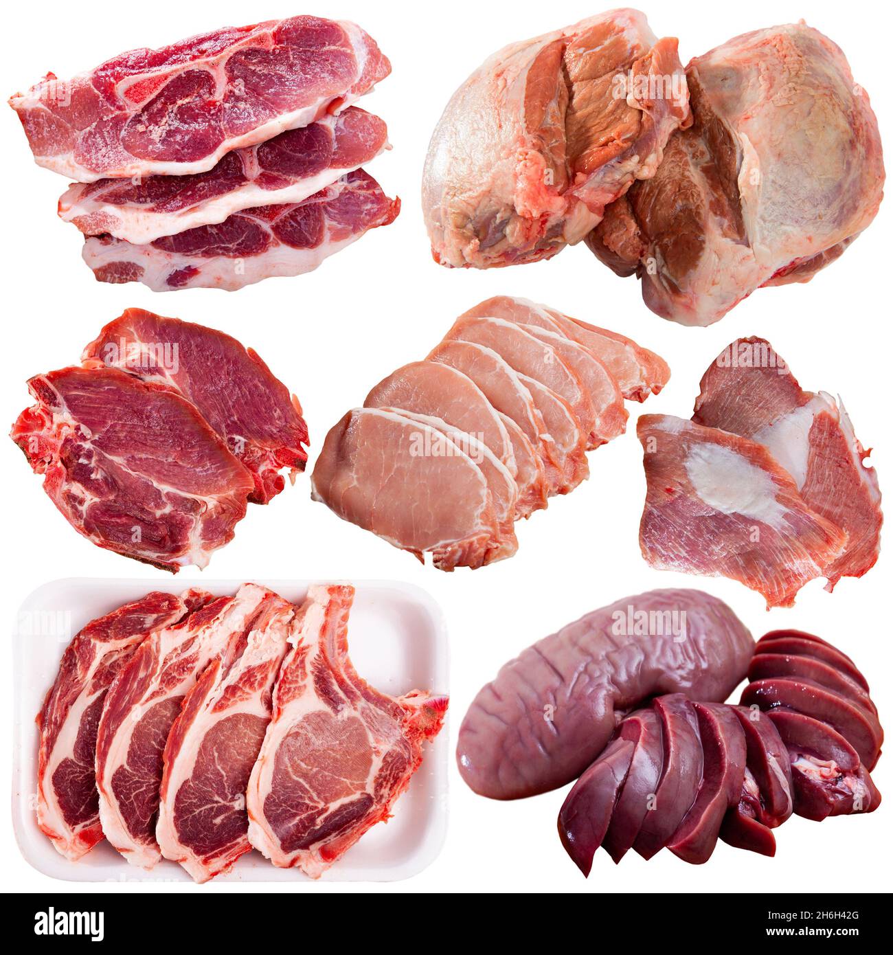 Assorted types of raw pork meat isolated Stock Photo - Alamy