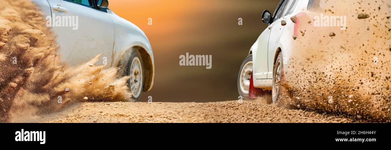 Rally race car drifting on dirt track Stock Photo - Alamy