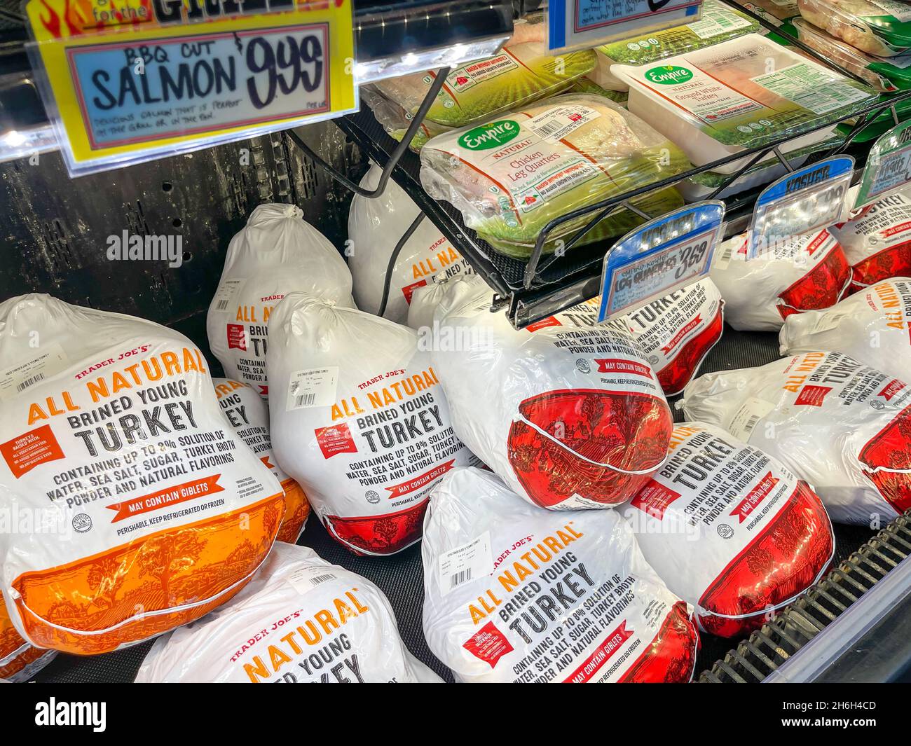 Turkeys for sale at Trader Joe's store for thanksgiving Stock Photo - Alamy