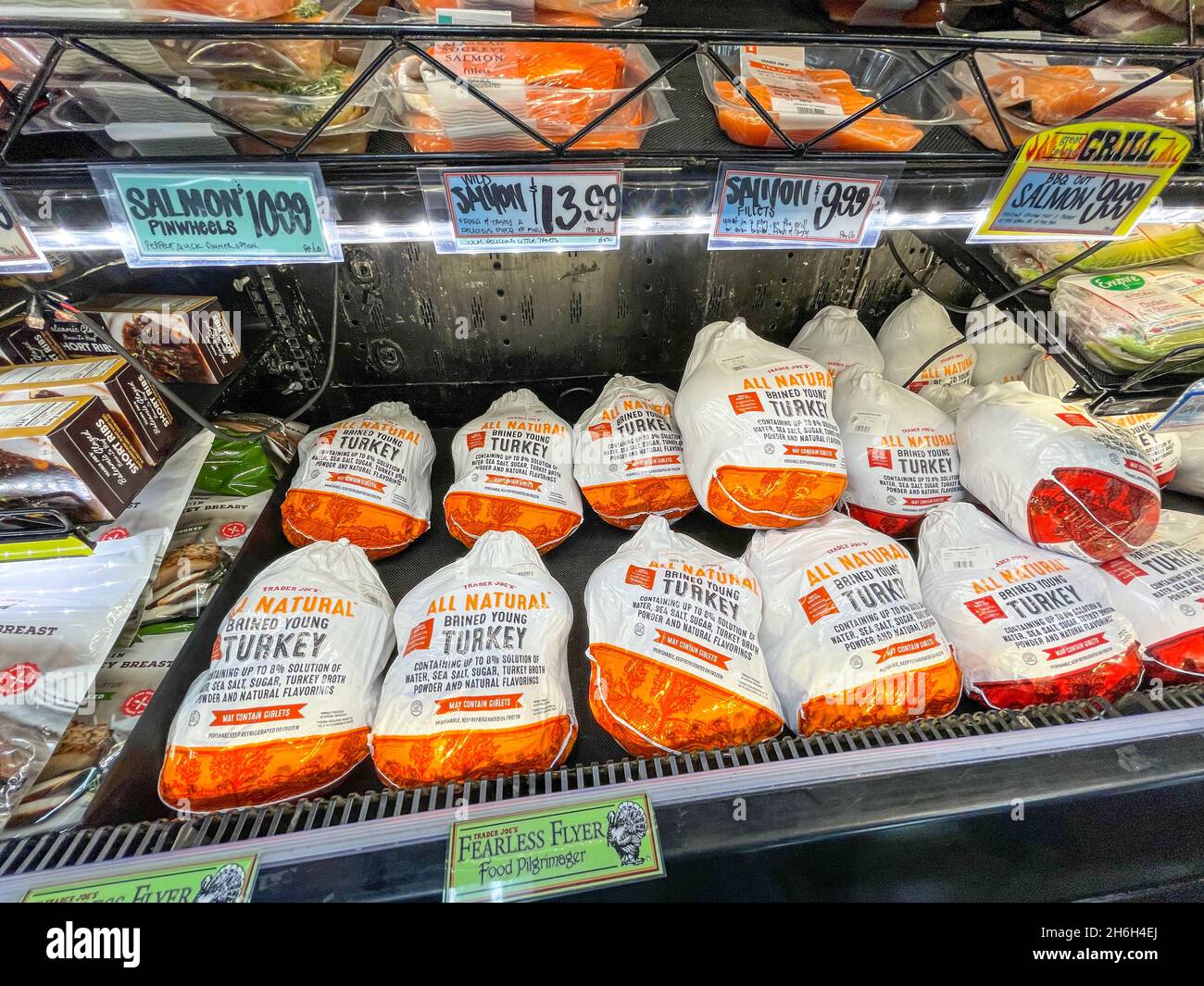 Turkeys for sale at Trader Joe's store for thanksgiving Stock Photo - Alamy