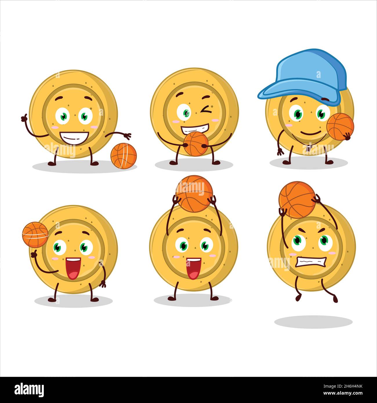 Talented dalgona candy circle cartoon character as a basketball athlete ...