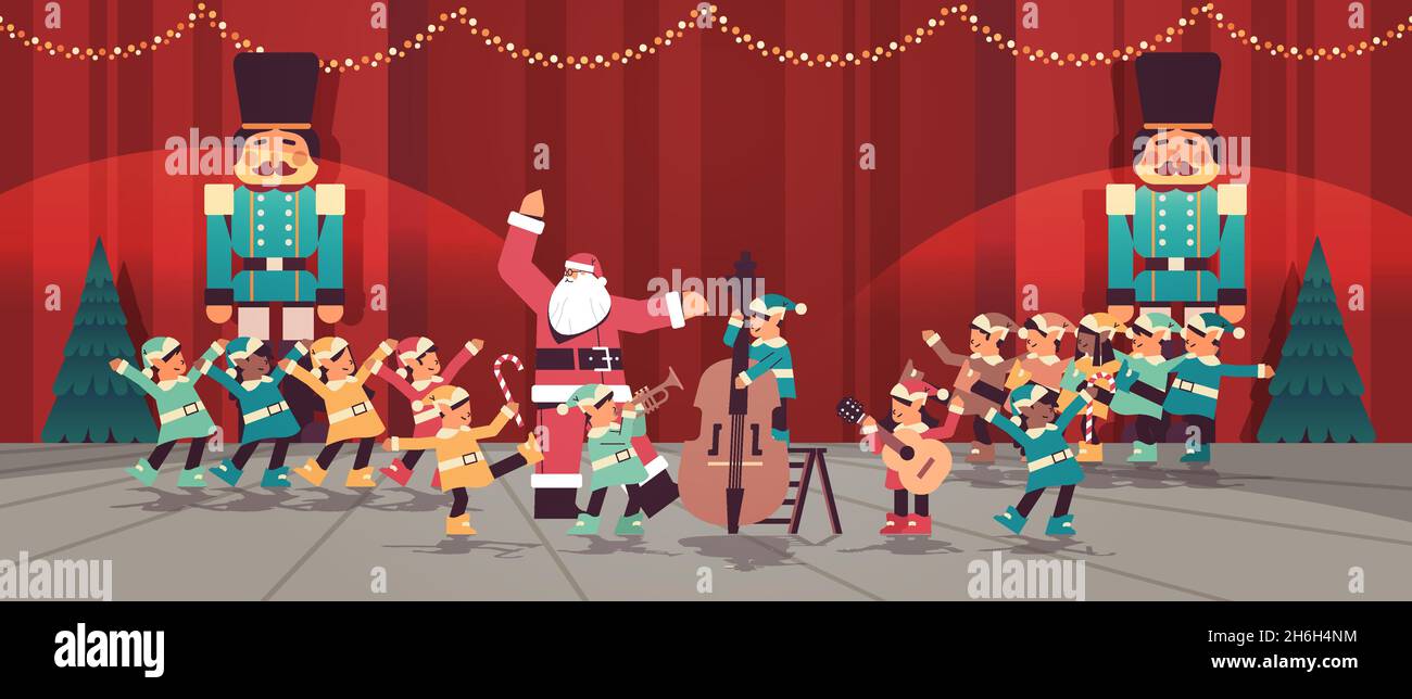 elves in uniform with musical instruments santa helpers playing guitar ...