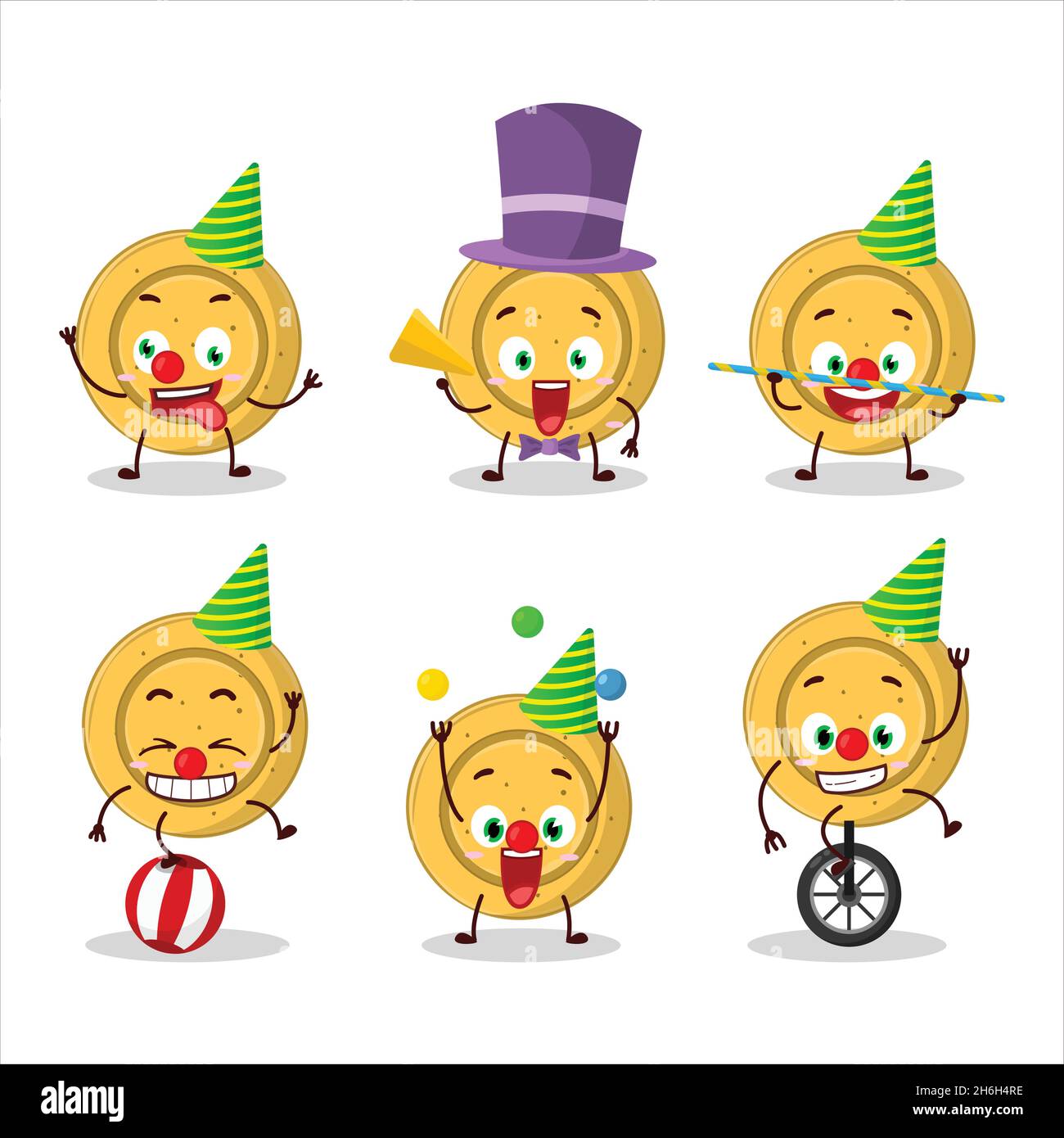 Cartoon character of dalgona candy circle with various circus shows ...