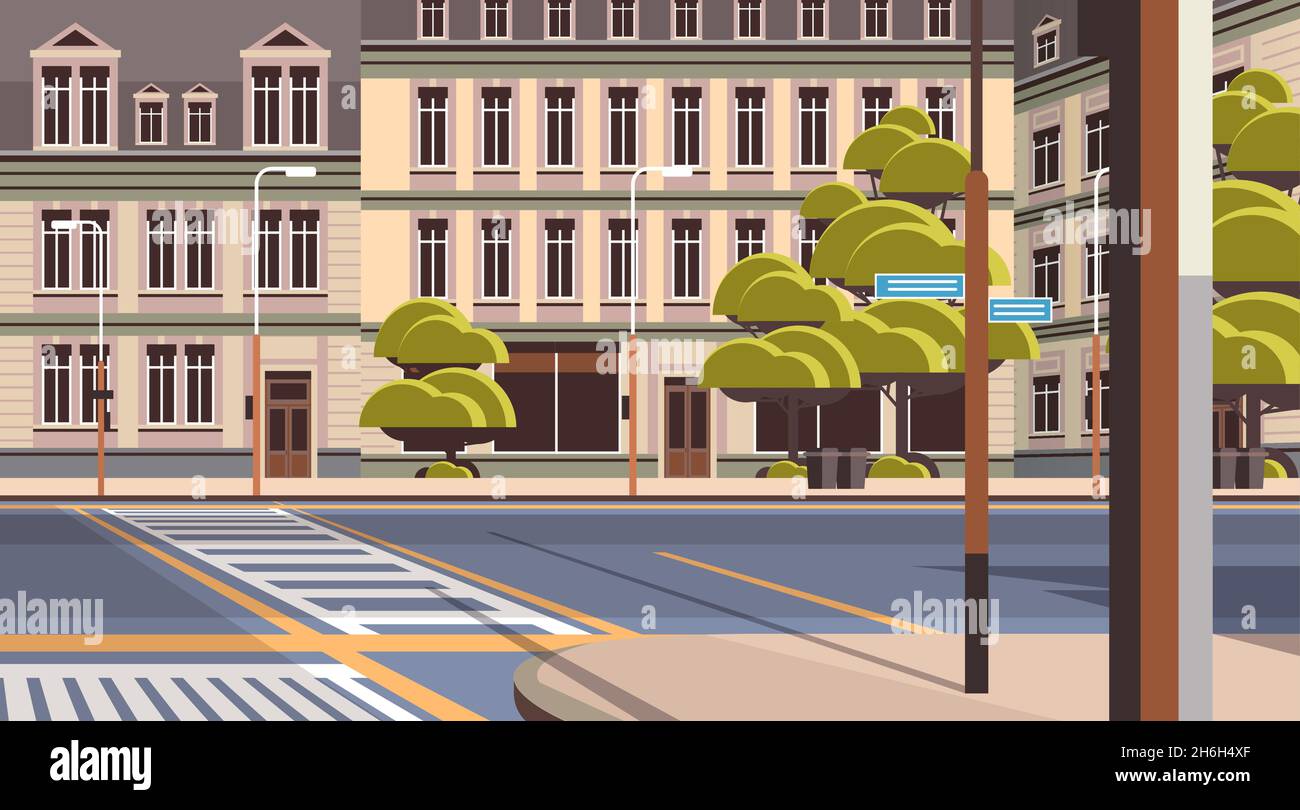 summer city street with modern houses exterior urban buildings facade ...