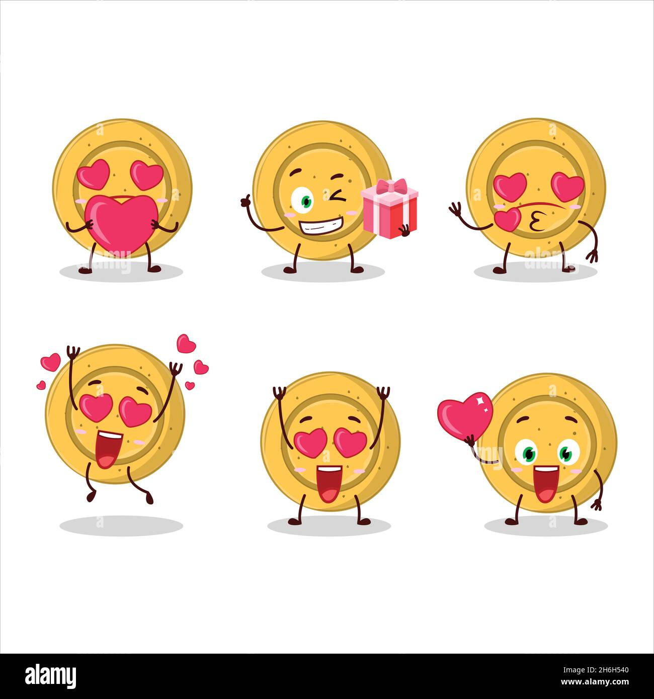 Dalgona candy circle cartoon character with love cute emoticon. Vector ...