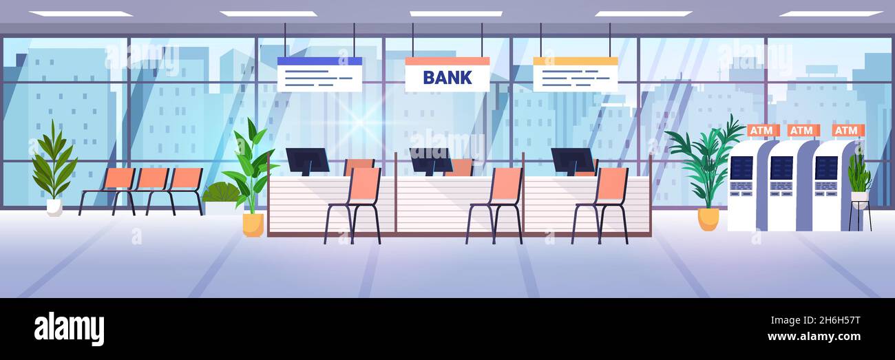 bank office interior with atm and staff desks corporate room lobby with ...