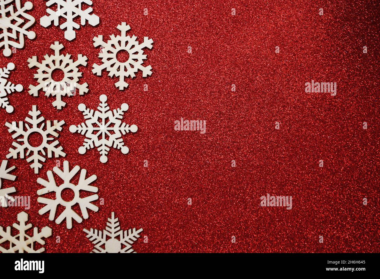 Christmas Ornament Decoration border frame on red glitter background ...