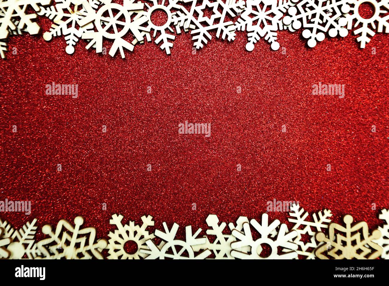 Christmas Ornament Decoration border frame on red glitter background ...