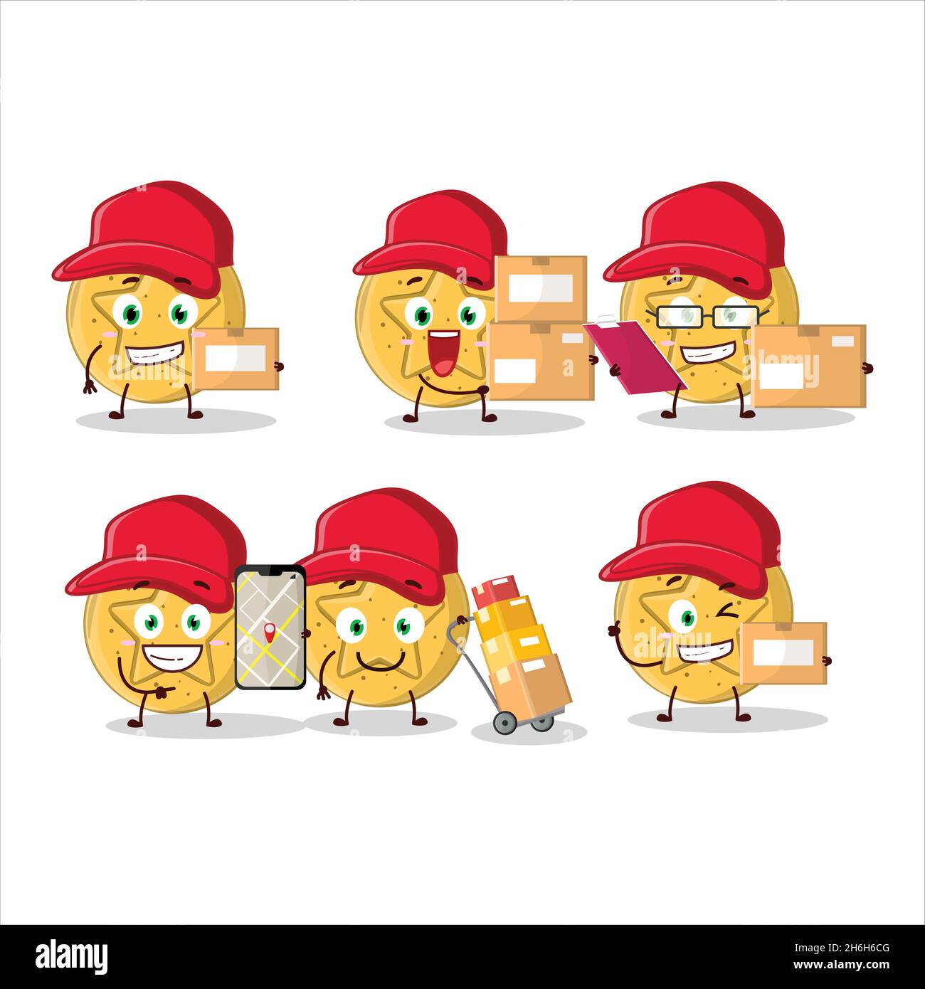 Cartoon Character Design Of Dalgona Candy Star Working As A Courier