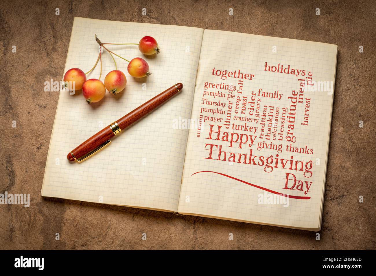 Happy Thanksgiving Day word cloud - handwriting in an old notebook ...