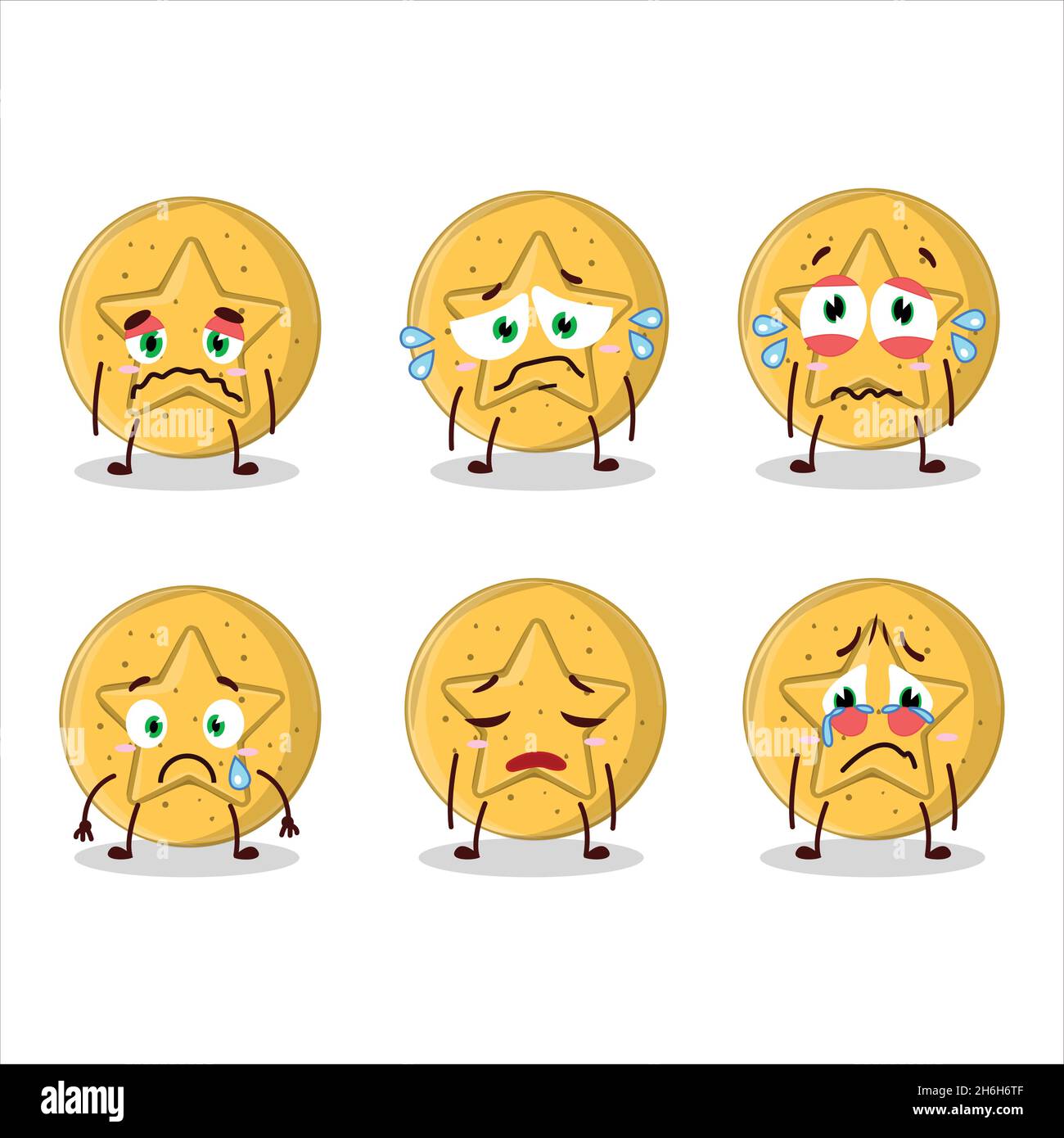 Dalgona candy star cartoon character with sad expression. Vector ...