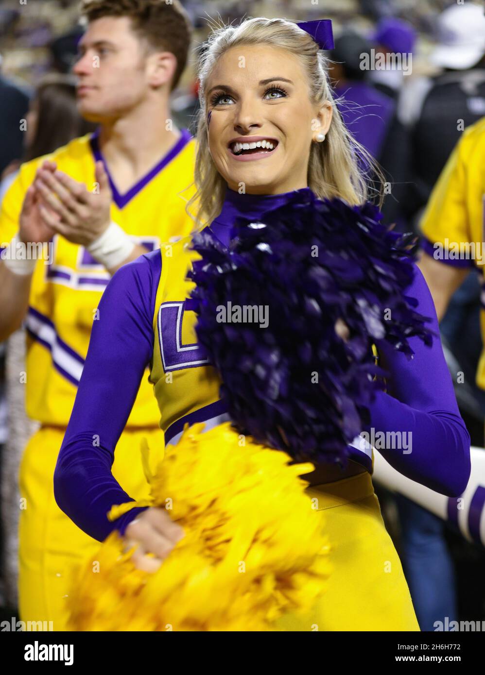 Baton Rouge, LA, USA. 13th Nov, 2021. A LSU cheerleader performs on the ...