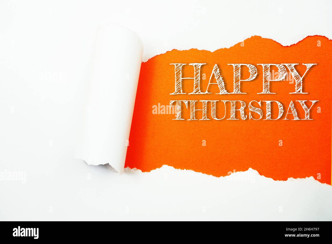 Happy Thursday word on orange background with paper torn Stock Photo ...