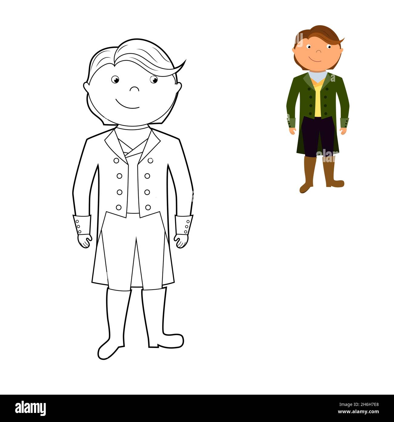 coloring book, cute prince, boy in fancy dress. vector illustration ...