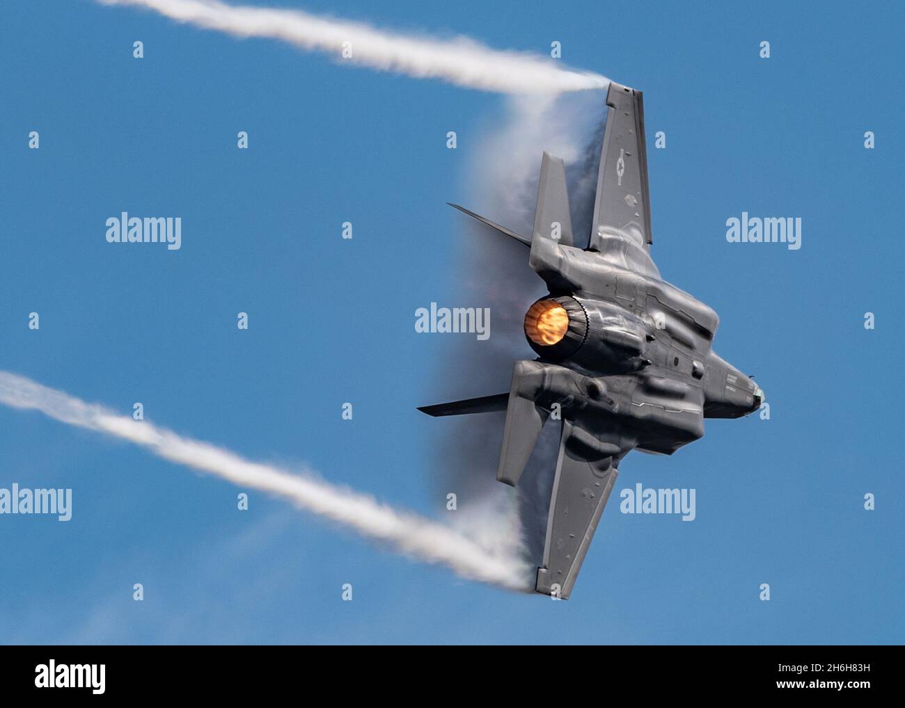 Maj. Kristin Wolfe, F-35A Lightning II Demonstration Team pilot and commander, performs at the ...
