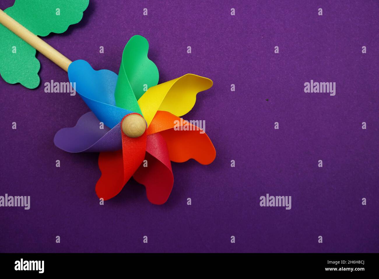colorful pinwheel with space copy isolated on purple background Stock ...