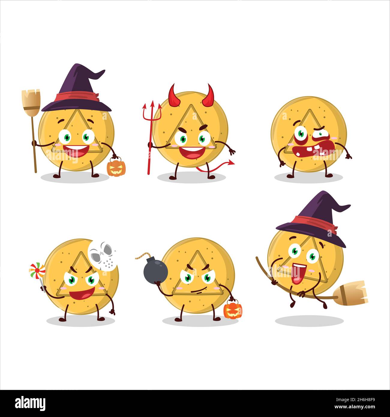 Halloween expression emoticons with cartoon character of dalgona candy ...