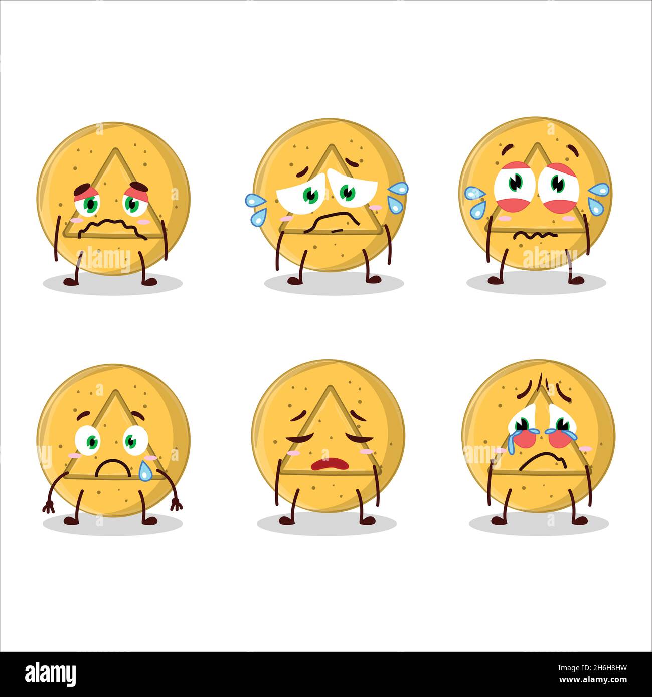 Dalgona candy triangle cartoon character with sad expression. Vector ...