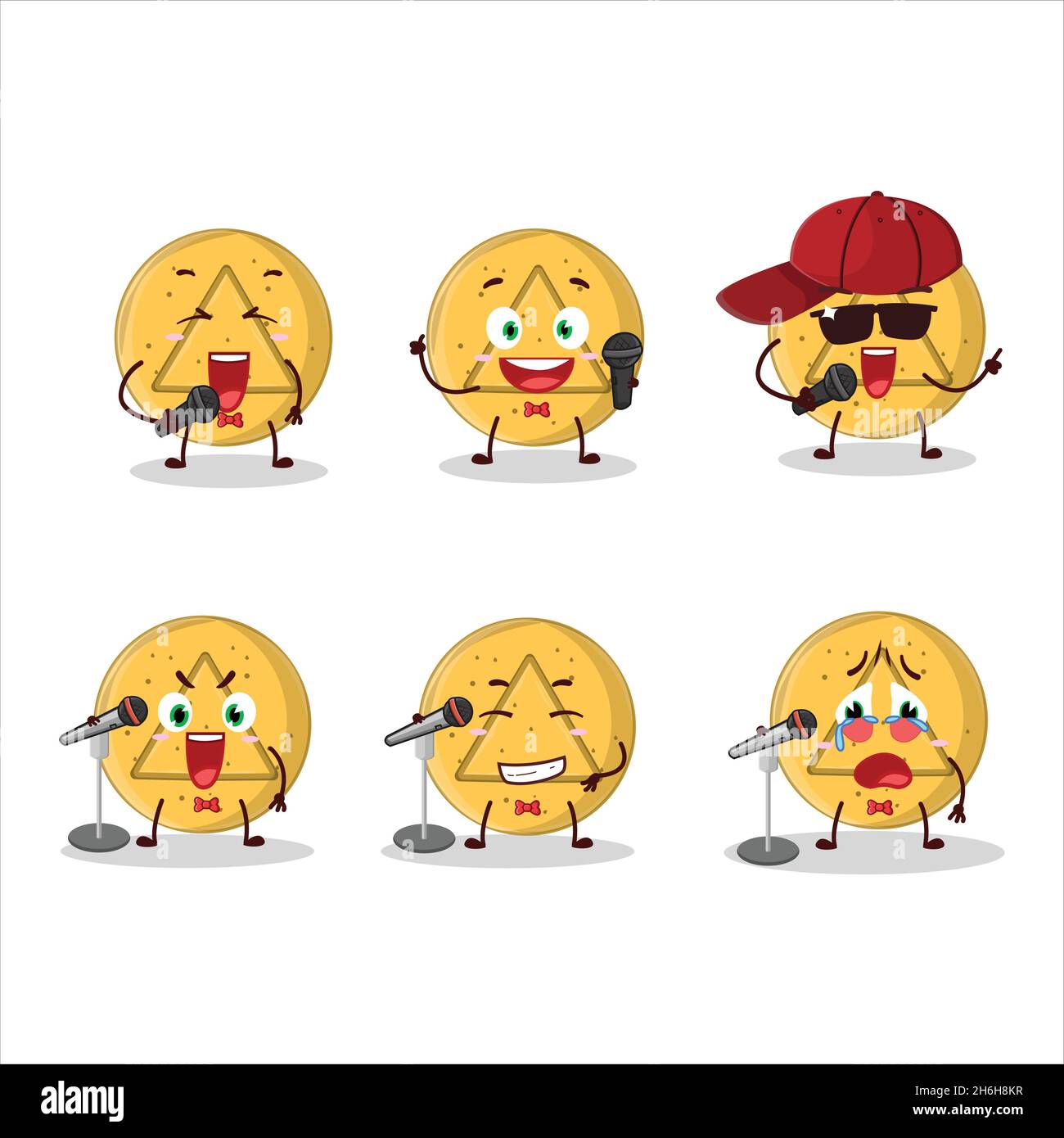A Cute Cartoon design concept of dalgona candy triangle singing a ...