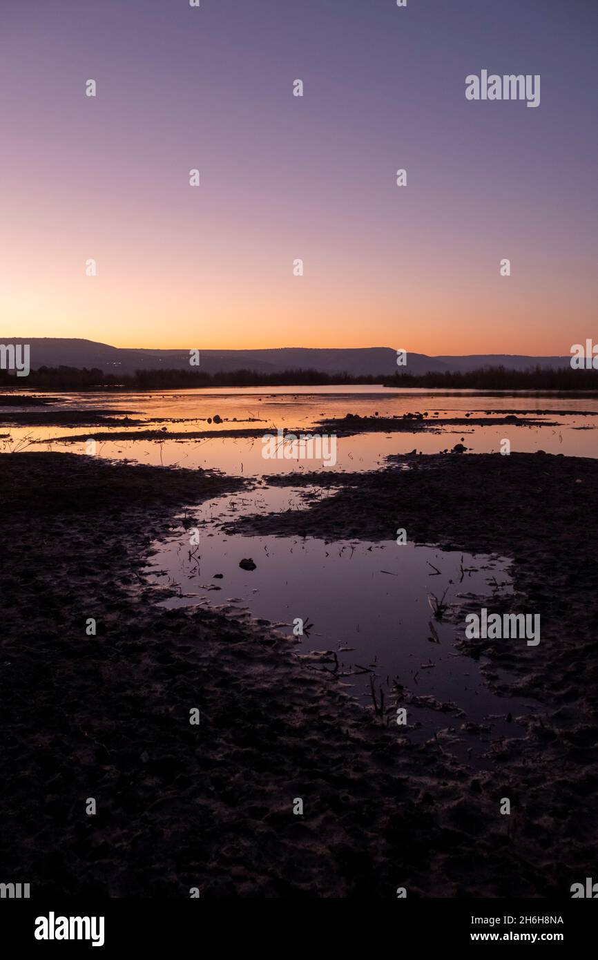 View at dawn of the eastern side of the Sea of Galilee in Israel Stock ...
