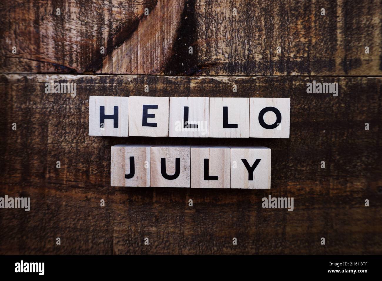 Hello July alphabet letters Stock Photo - Alamy
