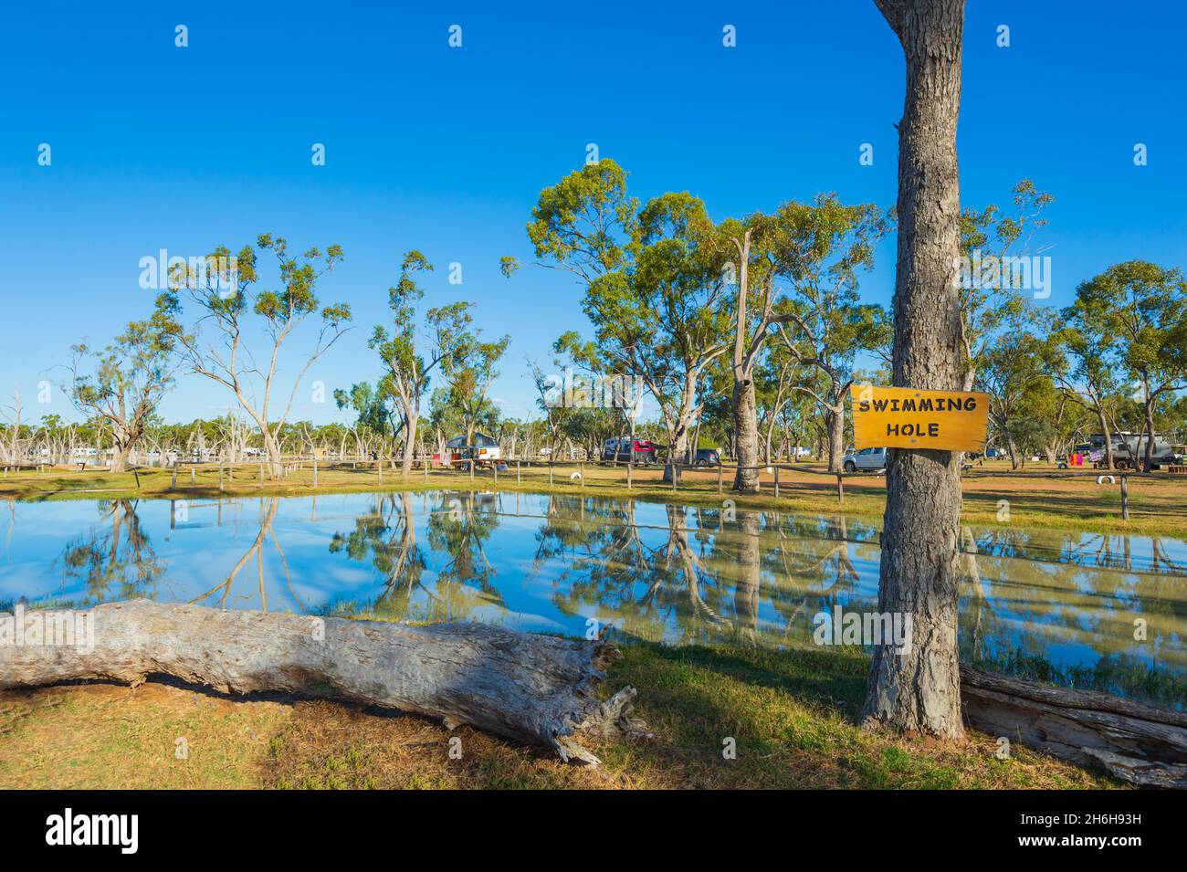 Swimming hole at Lara Wetlands campsite, a popular tourist destination ...