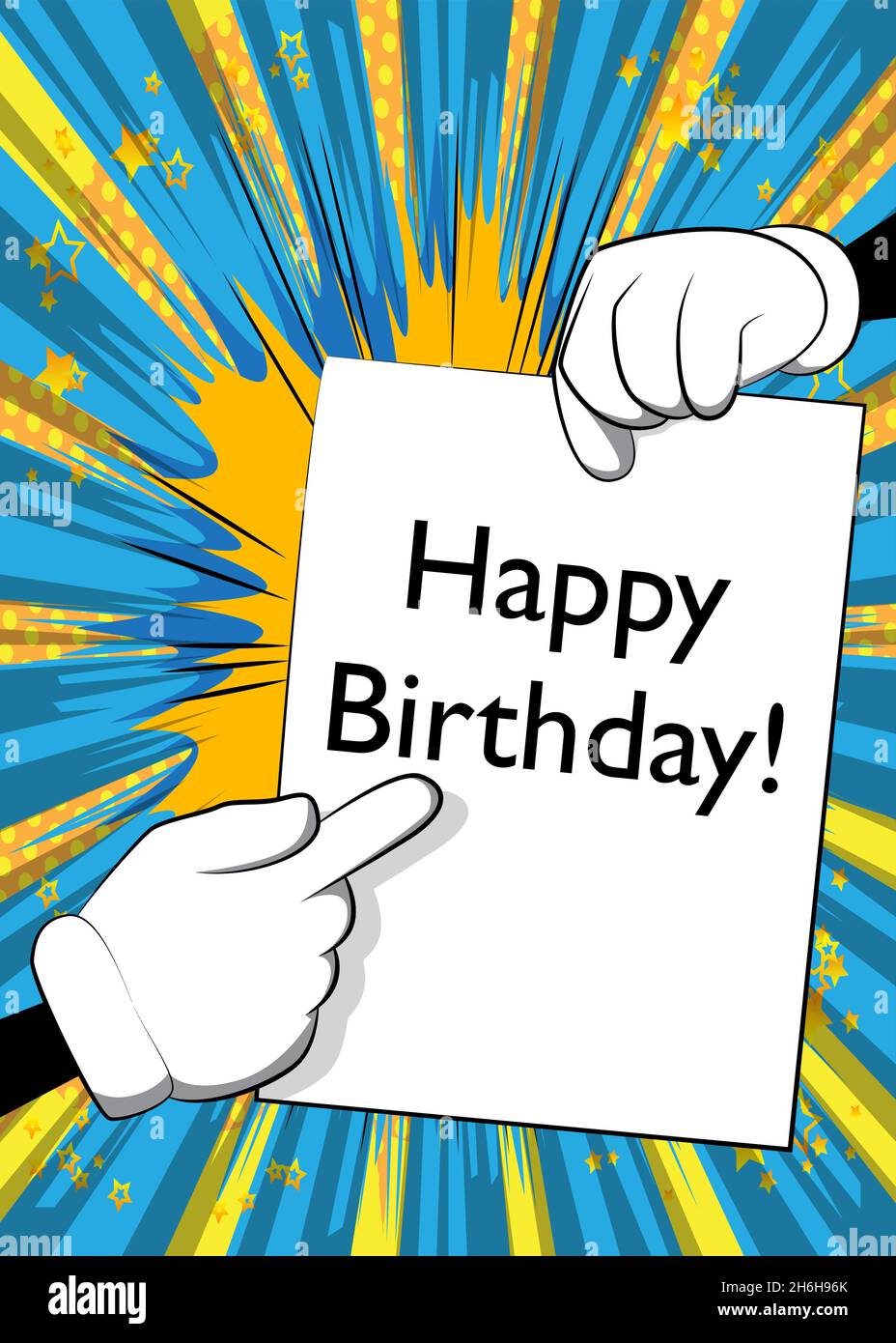 Hand holding banner with Happy Birthday text on white paper. Man ...