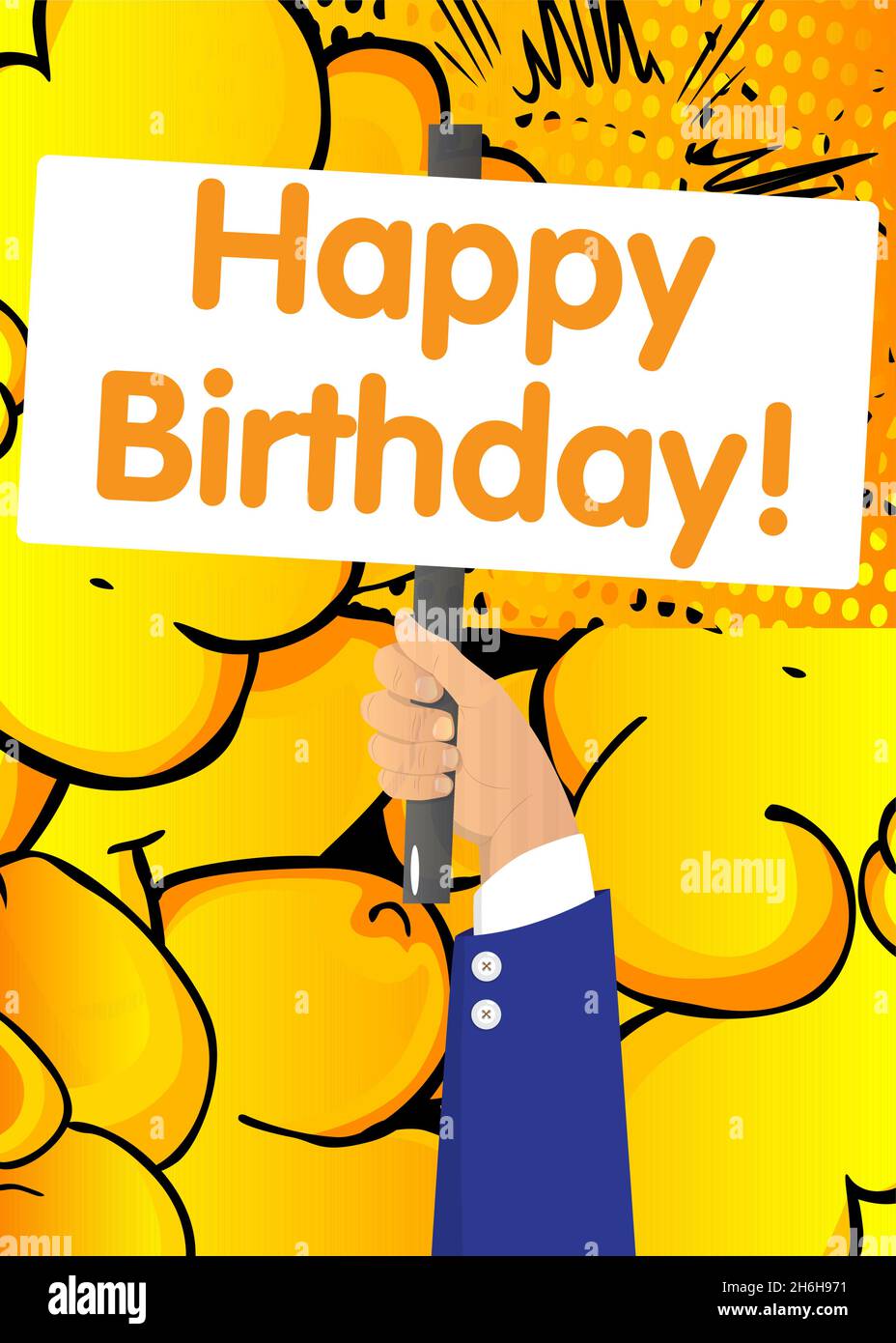 Hand holding banner with Happy Birthday text on white paper. Man ...