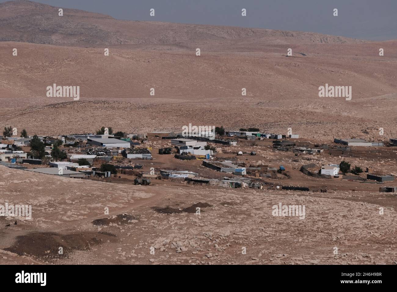View of a Bedouin encampment near the Israeli wildcat settlement of ...
