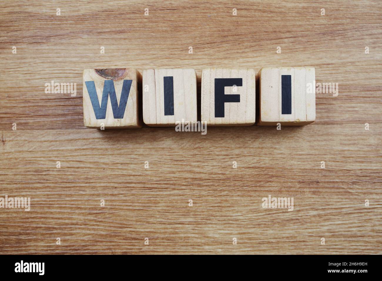 Top view of Wifi word made with wooden blocks Stock Photo - Alamy