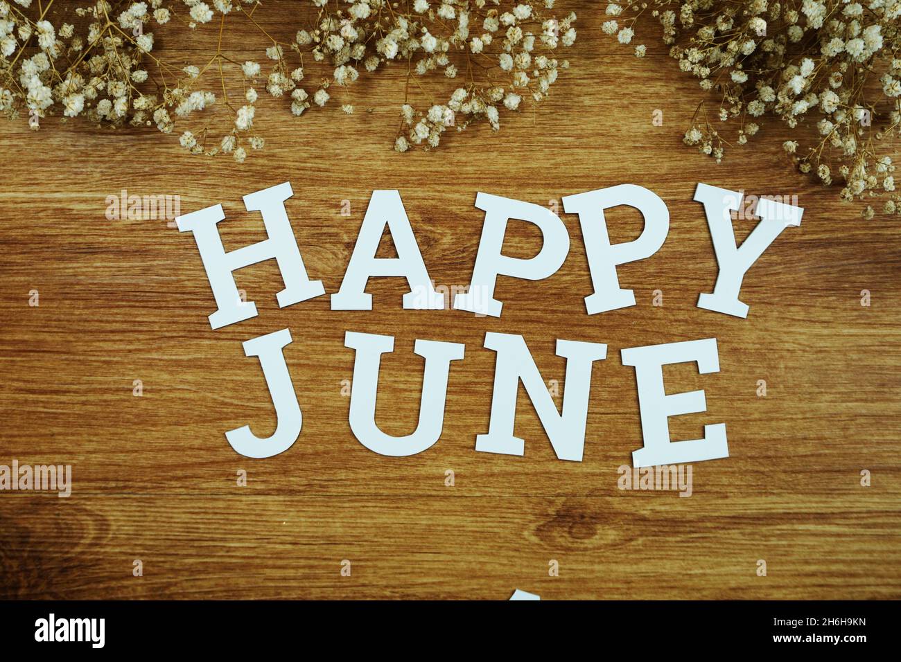 Happy June alphabet letter with space copy on wooden background Stock ...