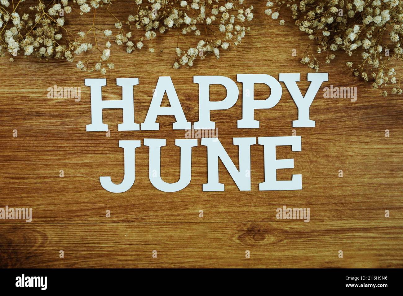 Happy June alphabet letter with space copy on wooden background Stock ...