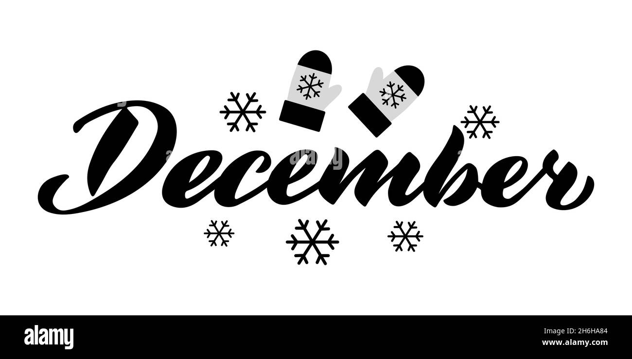 Desember - vector lettering of hand drawn. Black illustration with ...