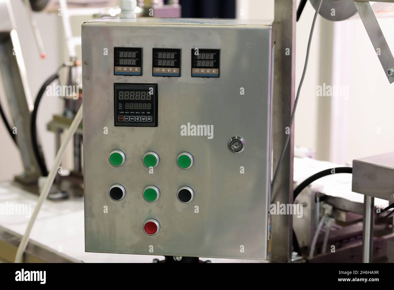Control cabinet of an automated production line. Selective focus Stock ...