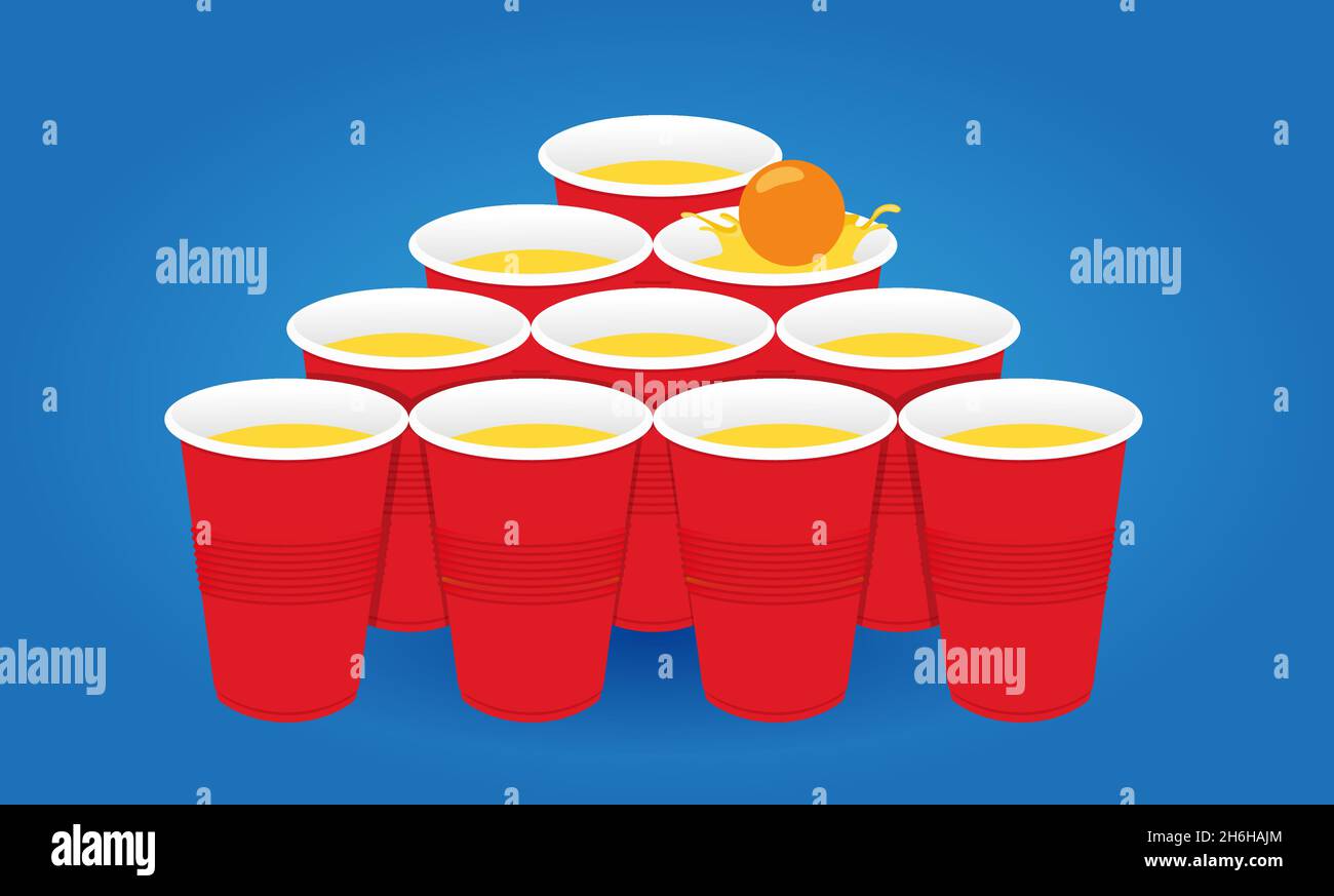 Red Beer Pong Pyramyd Illustration Plastic Cups And Ball With