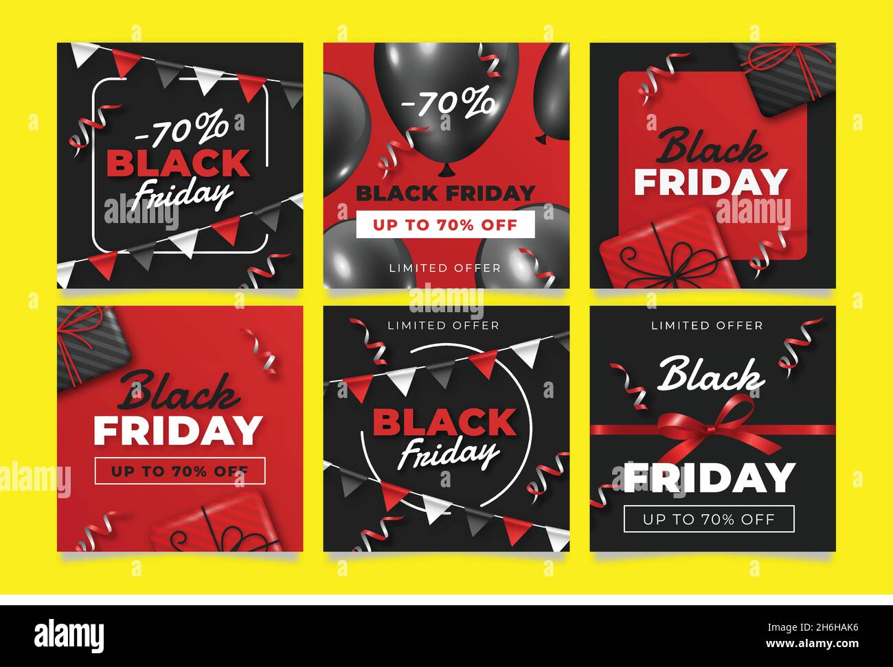 realistic black friday instagram posts collection vector design ...