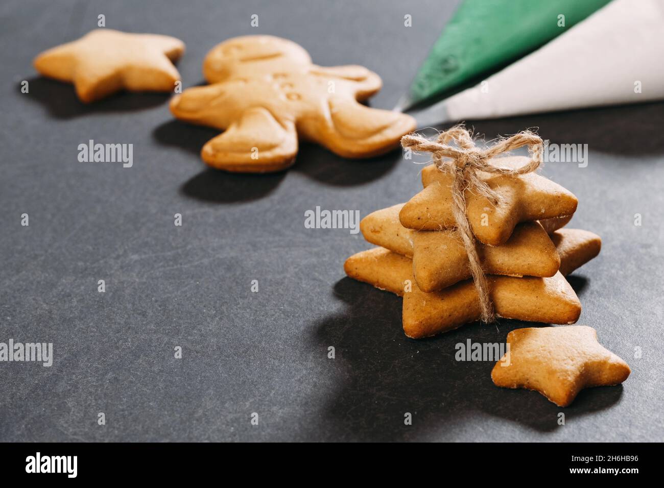 Christmas gingerbread cookies ready to decorate with icing, aromatic ...