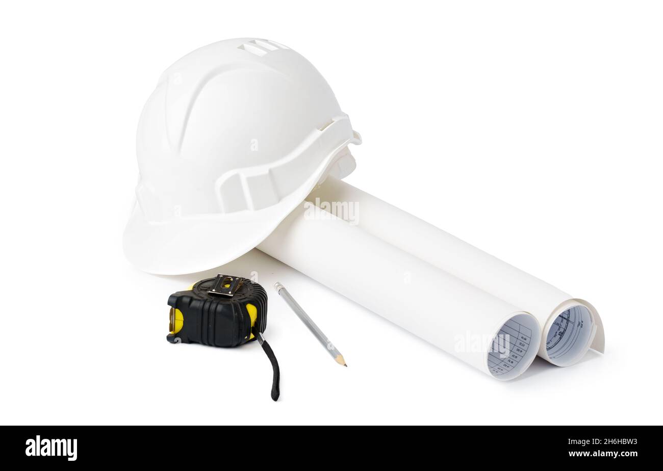 Engineer work tools isolated on white background Stock Photo - Alamy