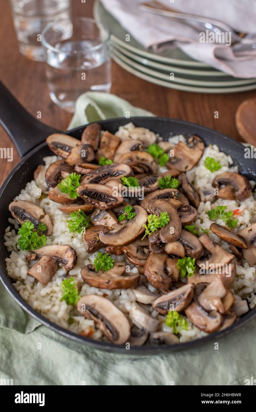 Home made traditional Italian mushroom risotto Stock Photo - Alamy