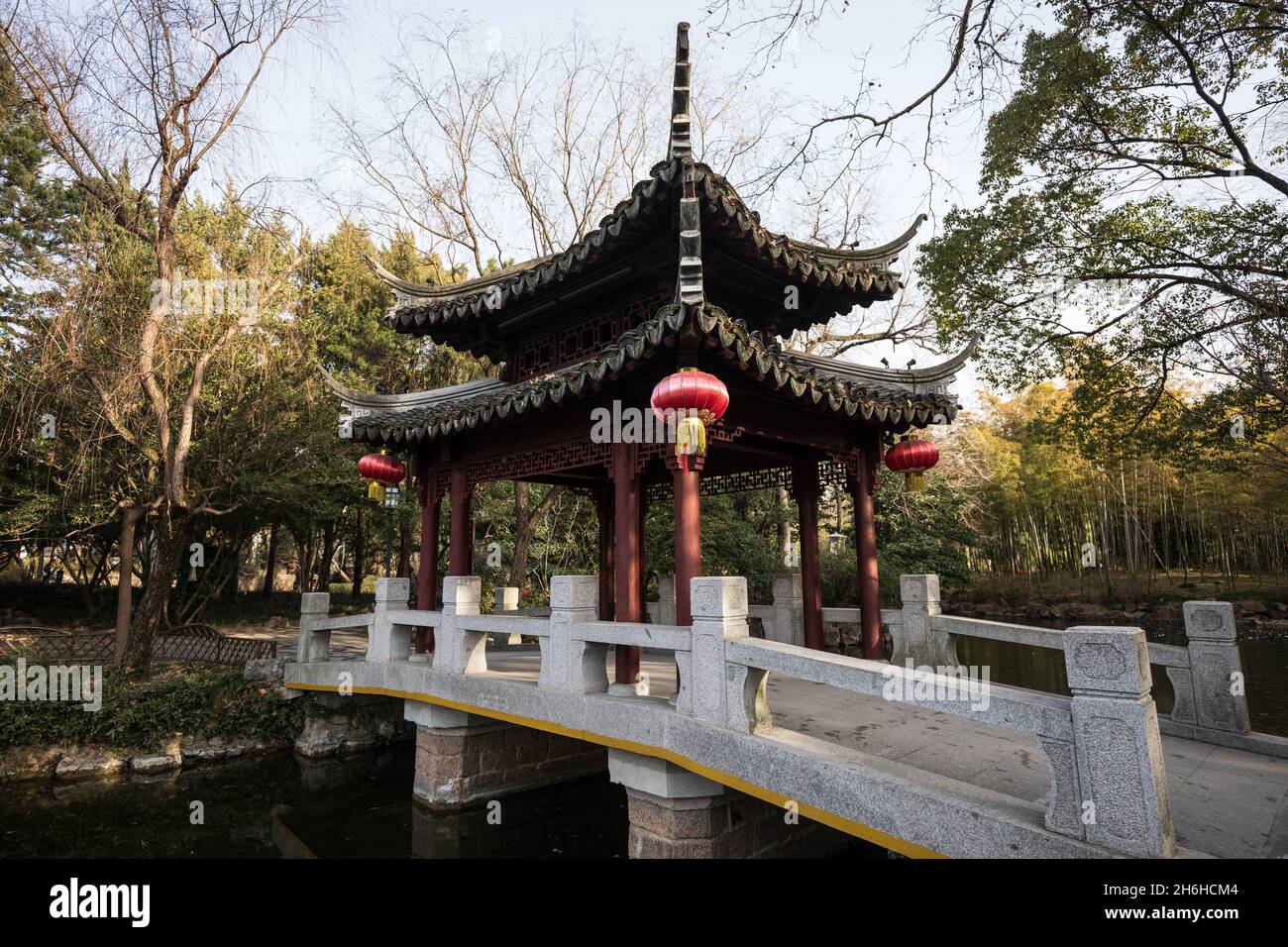 Traditional Chinese pavilion and bridge in apark in Shanghai Stock ...