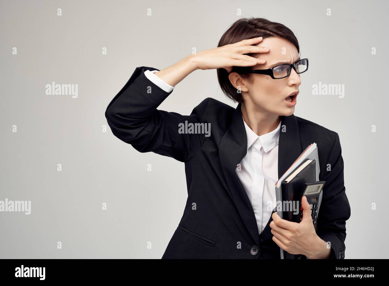 Businesswoman Secretary office executive isolated background Stock ...
