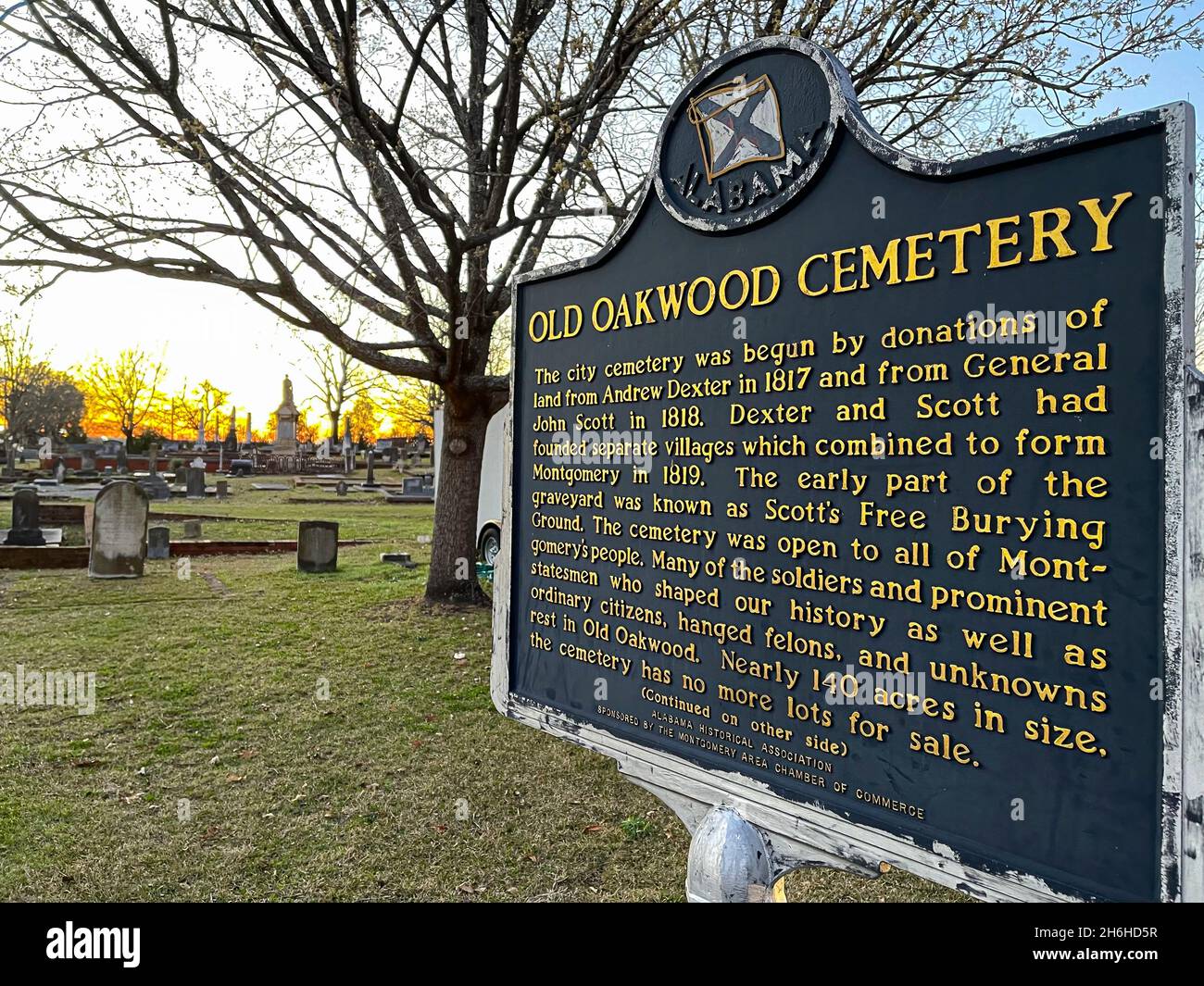 Montgomery, Alabama, USA-March 3, 2021: Historic marker for Old Oakwood ...