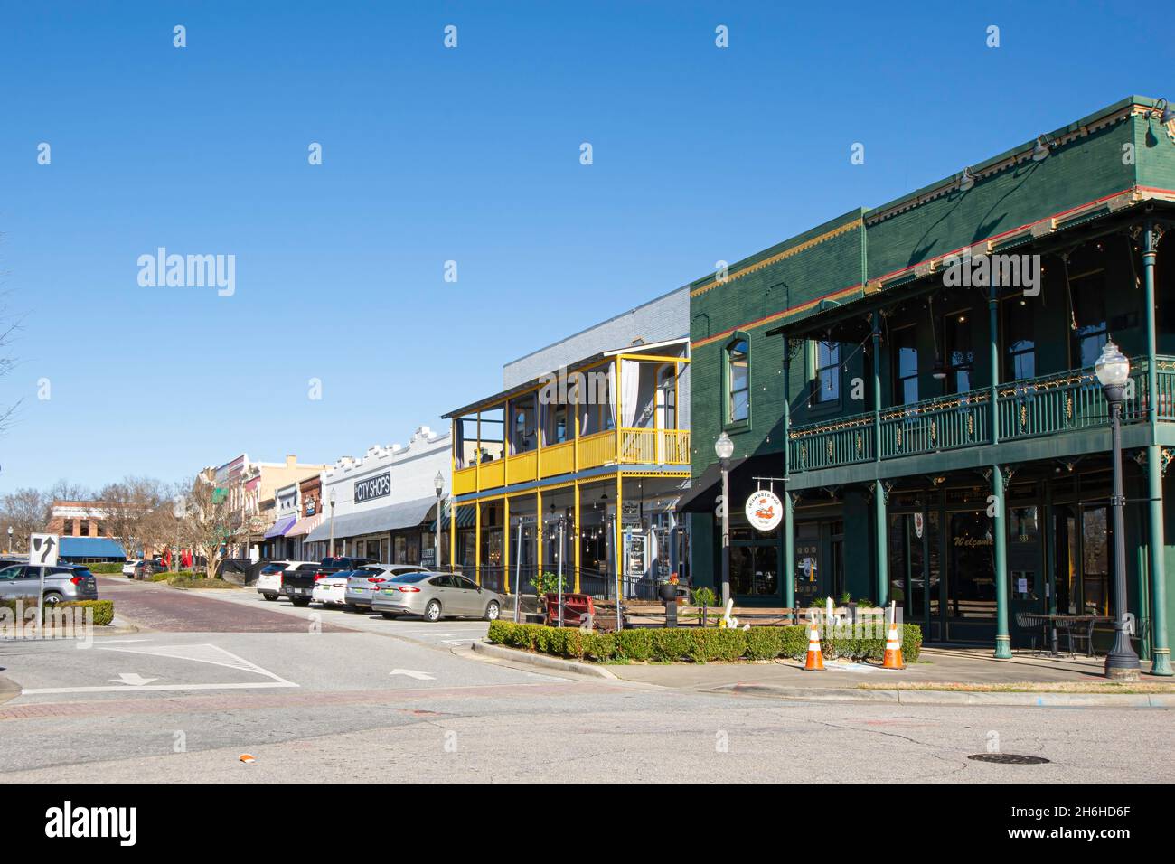 Opelika, Alabama, USA-March 3, 2021: Businesses in downtown Opelika on ...