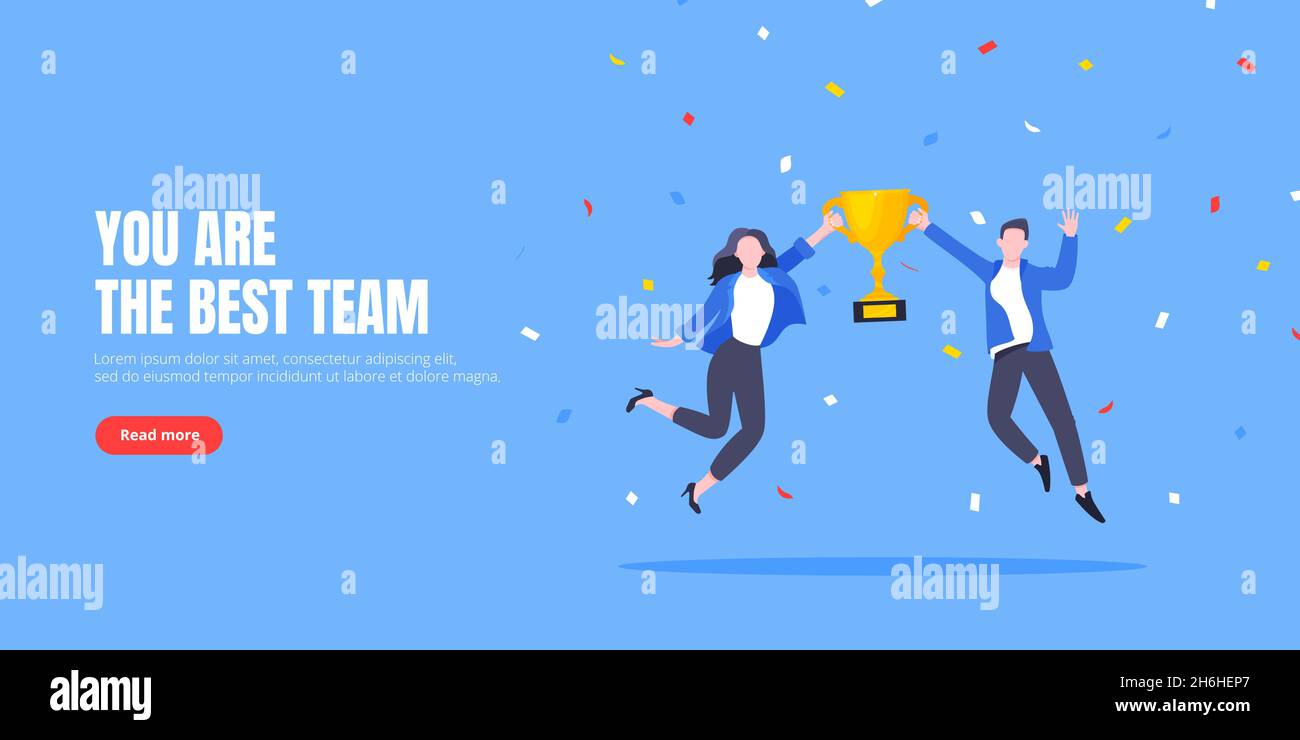 Happy business employee team winners award ceremony flat style design vector illustration Stock ...