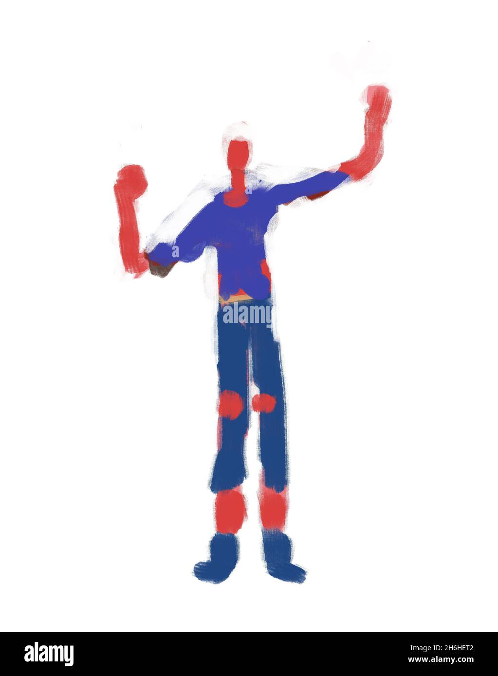 Somber full-length figure red men with poor cloth, slim body and bold ...