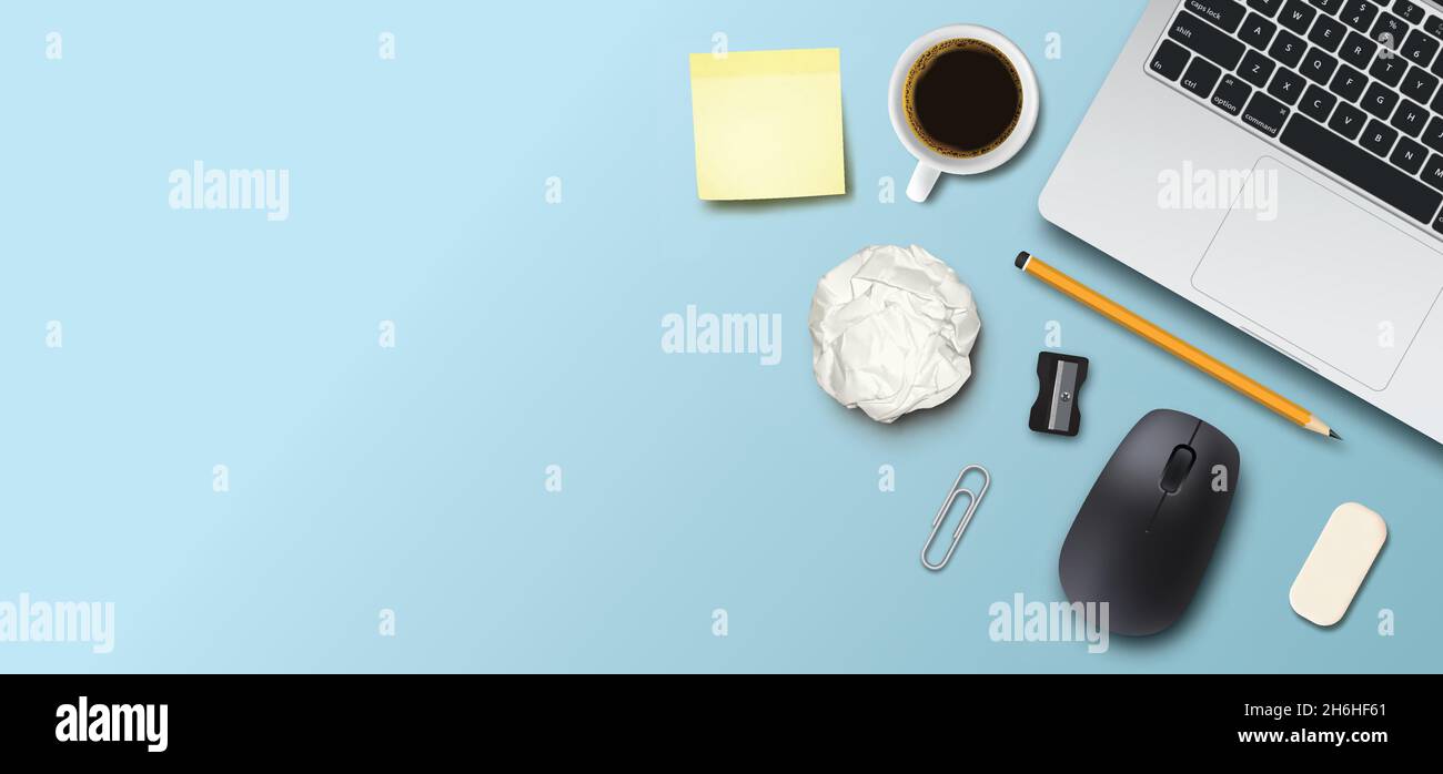 Workspace work desk mockup, realistic design, on light blue background ...