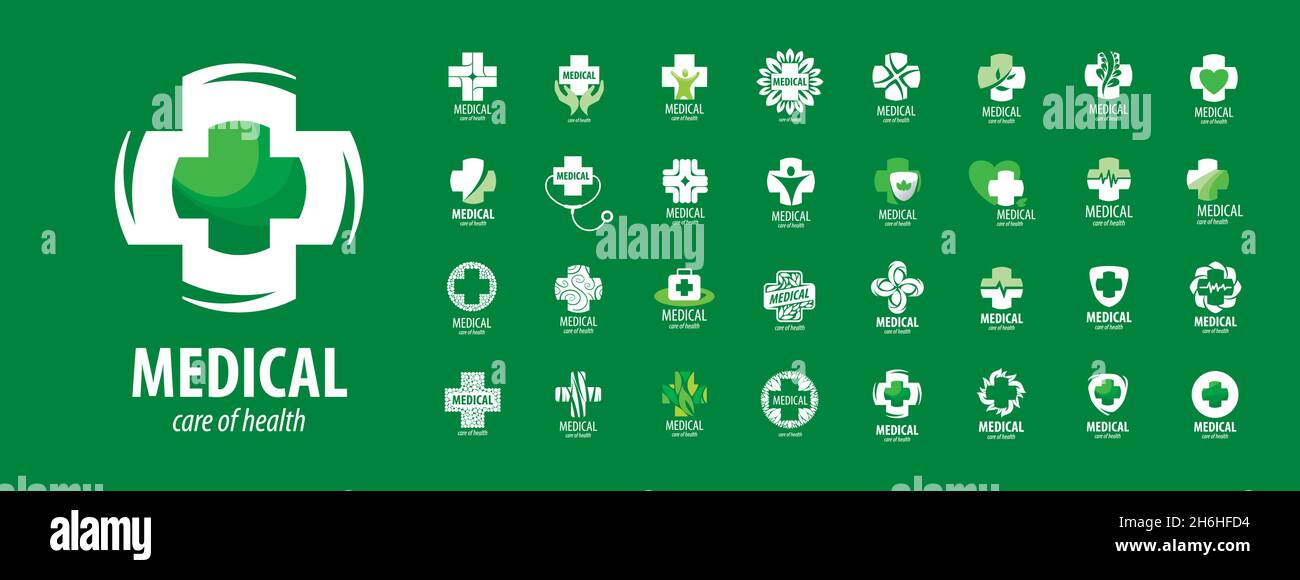 A set of vector logos of medicine on a green background Stock Vector ...