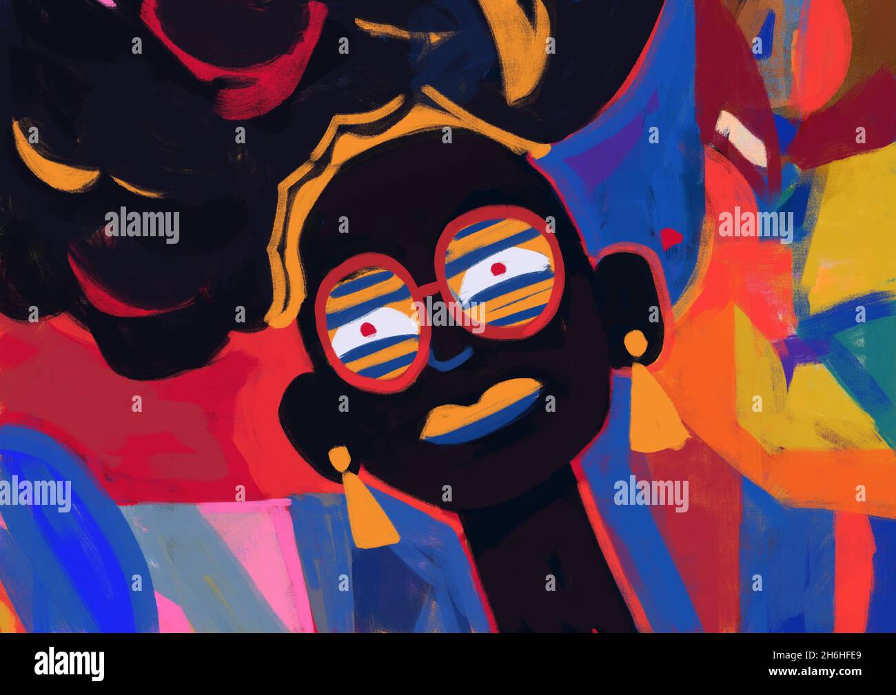 Majestic afro american with afro cut paint with 80s street graffiti and ...